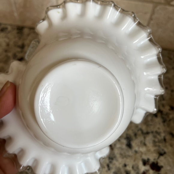 Fenton | Accents | Vintage Fenton Ruffle Edge Creamy White Glass Basket ...
